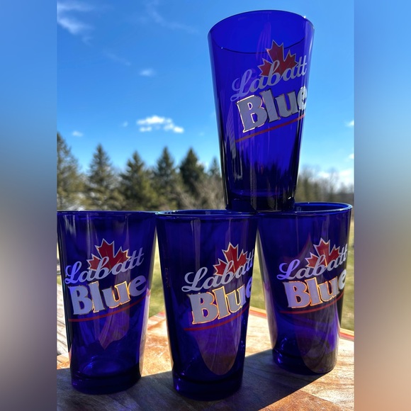 Libbey | Dining | Vintage Labatt Blue Beer Heavycobalt Blue Glasses Set ...